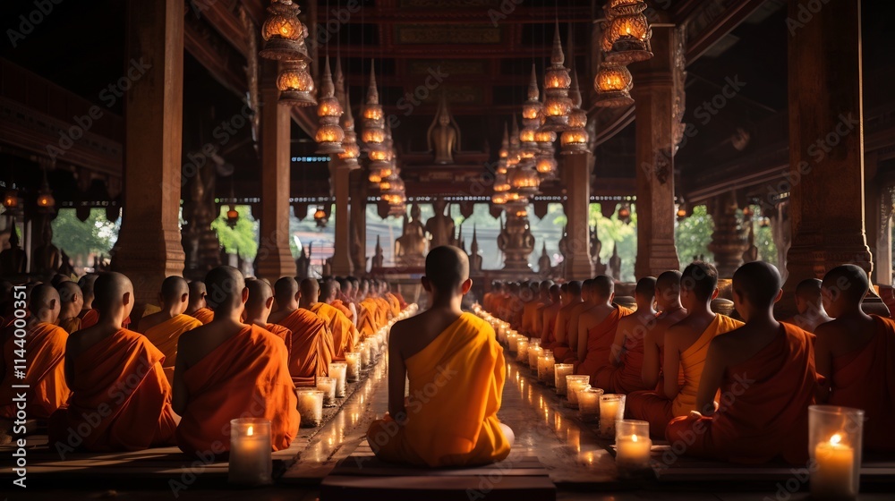 Traditional Buddhist Ceremony in Thailand with Monks Chanting and ...