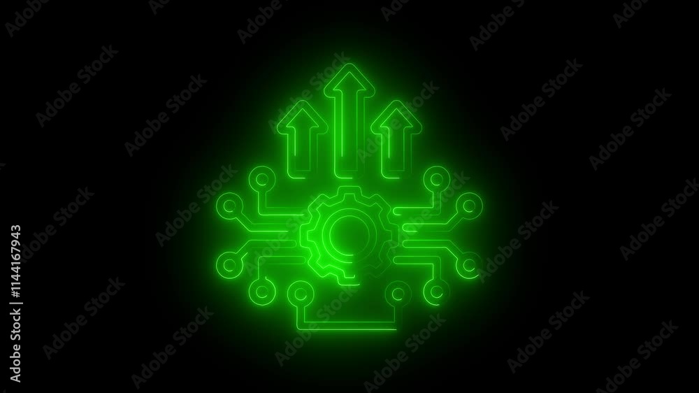 Setting circuit arrow icon animation by green color neon on black ...