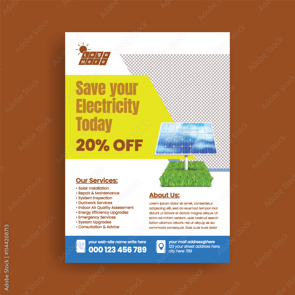 Solar power installation and repair, maintenance editable print Flyer ...