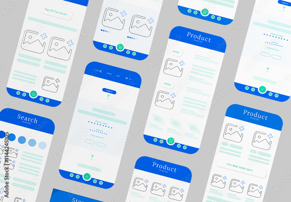 Mobile Wireframe UI kit Layout Stock Template | Adobe Stock
