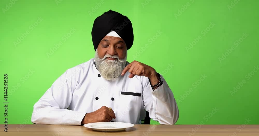 Indian Senior Male Sikh Chef in Traditional Attire Sitting at Table ...
