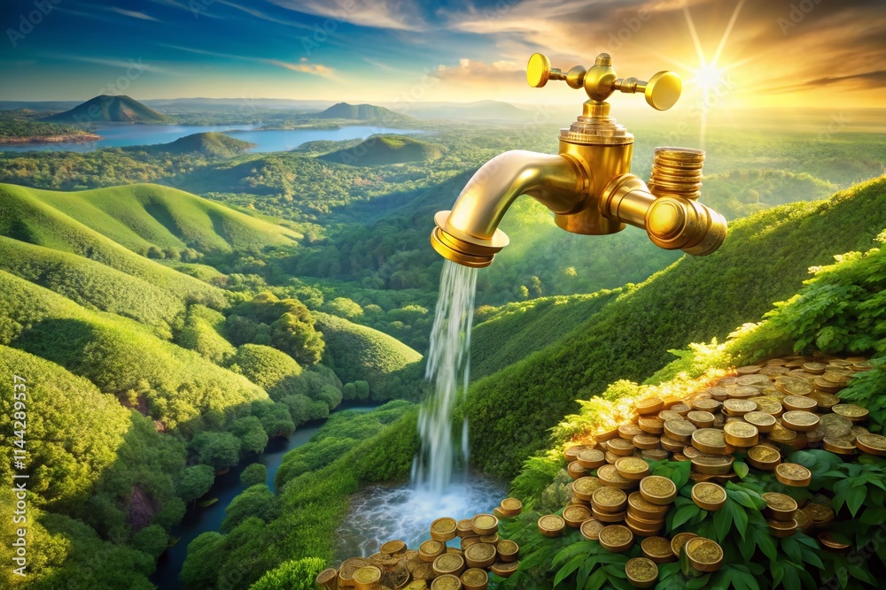 Aerial View Money Faucet, Infinite Wealth, Financial Freedom, Abundance ...
