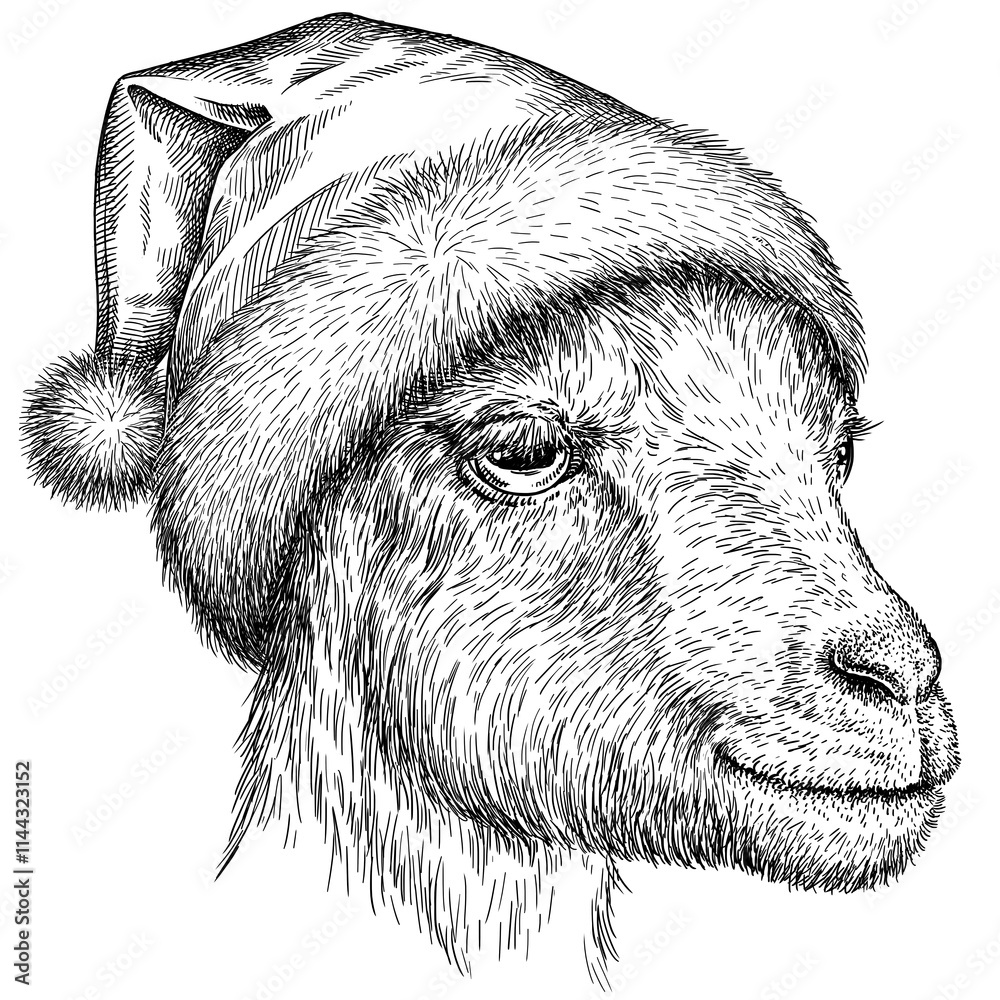 Vintage engraving isolated goat set dressed christmas illustration ink ...
