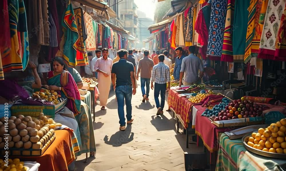 Bustling Indian market street with vibrant festive decorations, Busy ...