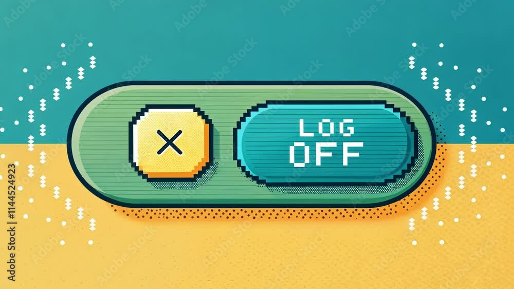 Charming Exit Signal An animated visual of a pixelated Log Off button ...