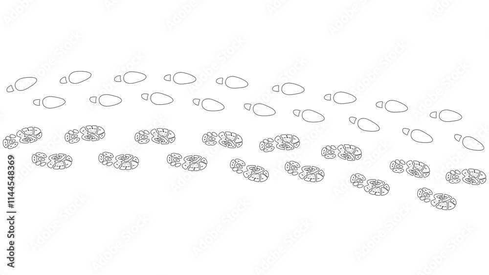 Human footprint 4K video. Black outline trace of foot prints of person ...