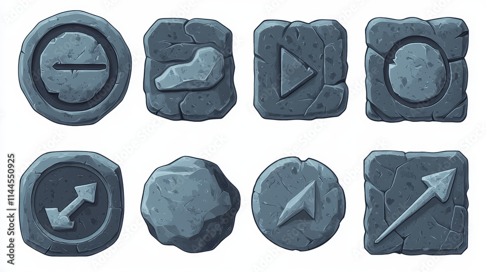 Stone rock ui game interface button cartoon vector. Circle, arrow ...