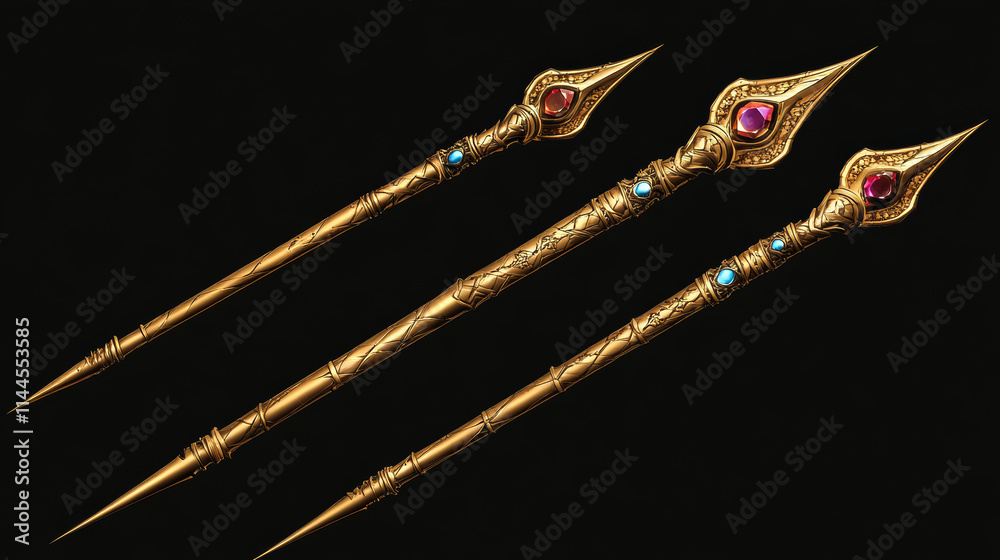 Magic tridents set isolated on black background. Vector cartoon ...