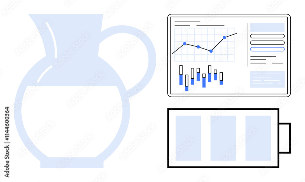 Diagram with a data analytics dashboard featuring graphs, bar charts ...