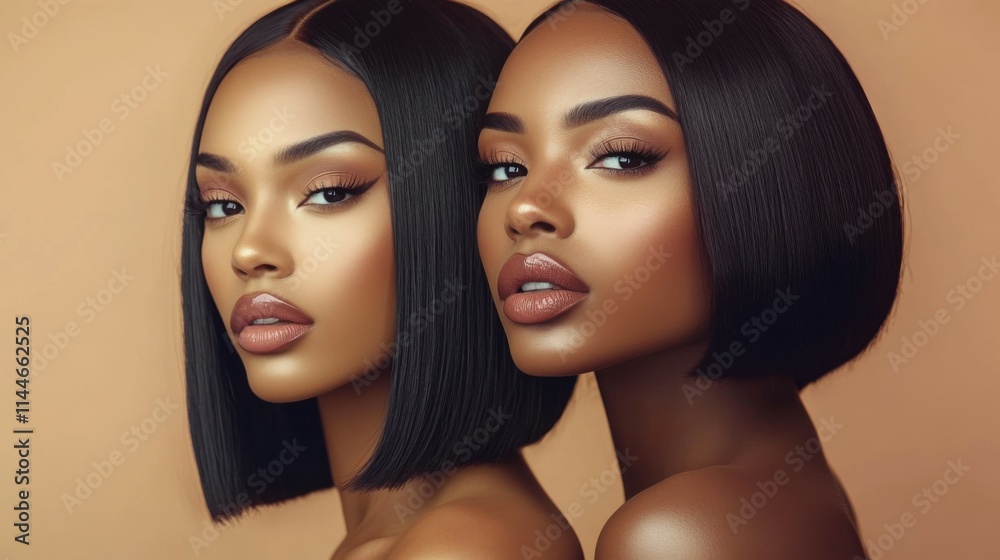 Stunning African American woman with straight hair. Featuring beauty of ...
