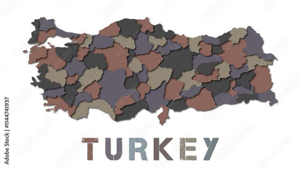Turkey map with paper regions. Animated country map growing from ...