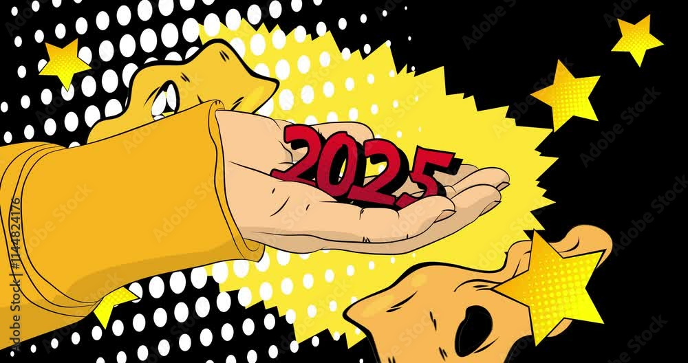 Cartoon, comic book human hands holding 2025. Retro video, comics pop ...
