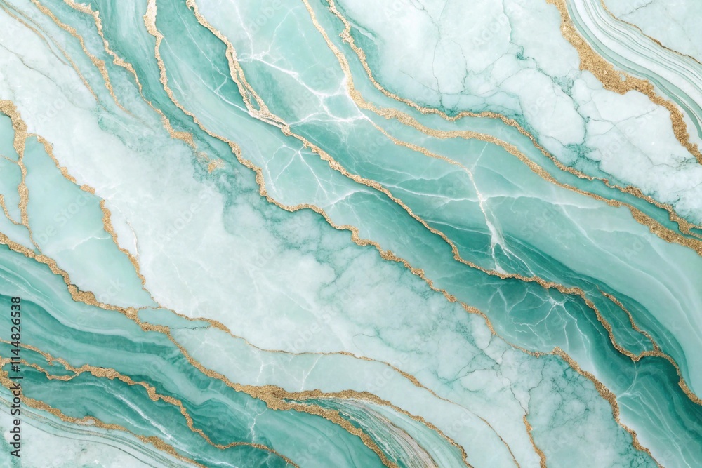 Fluid abstract art, marbled texture, teal and white swirls, gold veins ...