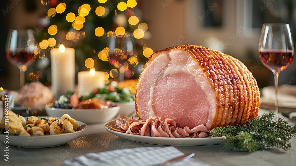 Delicious honey glazed ham is the star of a christmas dinner ...