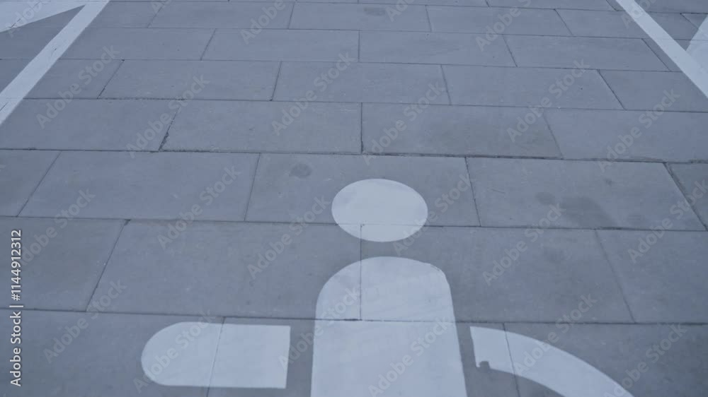 Disabled parking sign gradually emerging on gray urban pavement ...