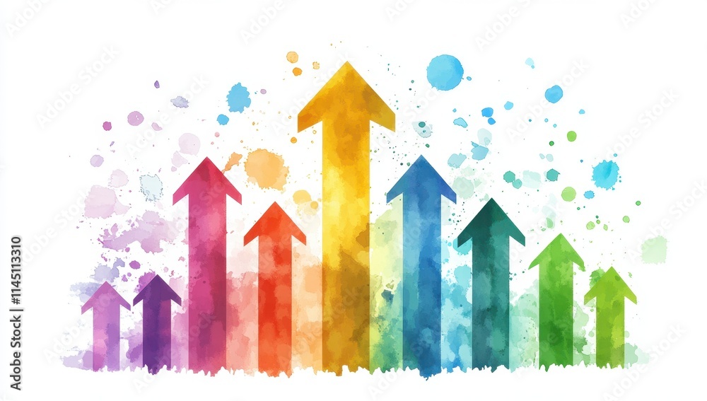 Watercolor arrows growing upwards, rising arrow up graph growth ...