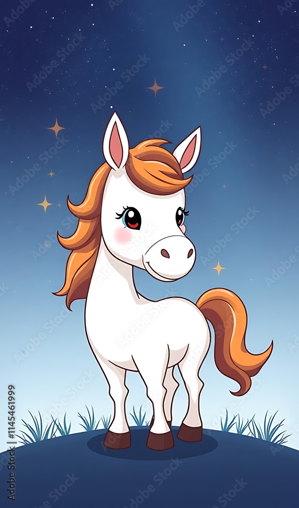 Cute Cartoon Pony Standing Boldly Against Starry Night Digital Art ...