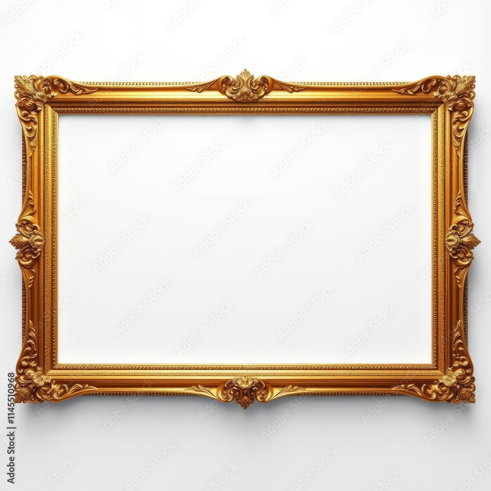 Blank panoramic old golden picture frame cutout frame isolated frame ...