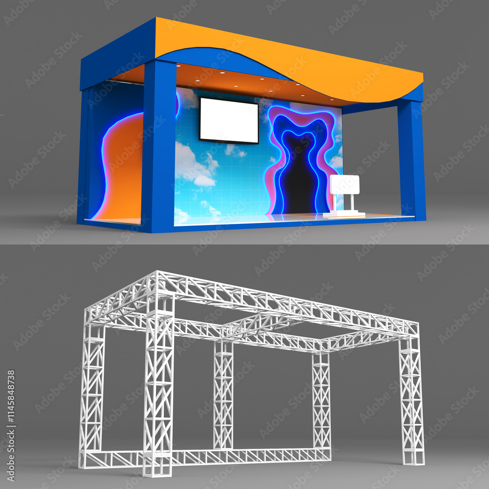 3d illustration stand booth 6x3 m with truss system rigging ...