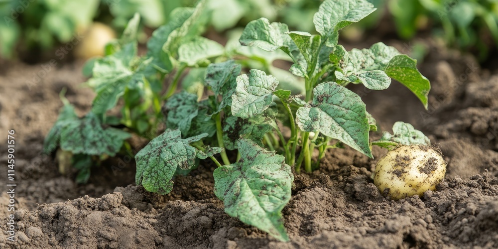 Potato plants affected by Phytophthora infestans show signs of late ...