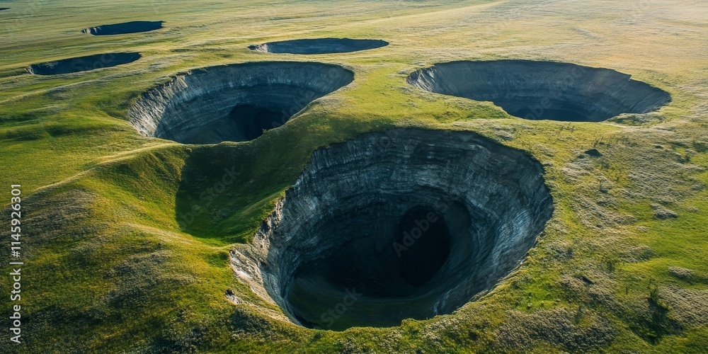 Aerial view showcasing multiple sinkholes, highlighting the fascinating ...