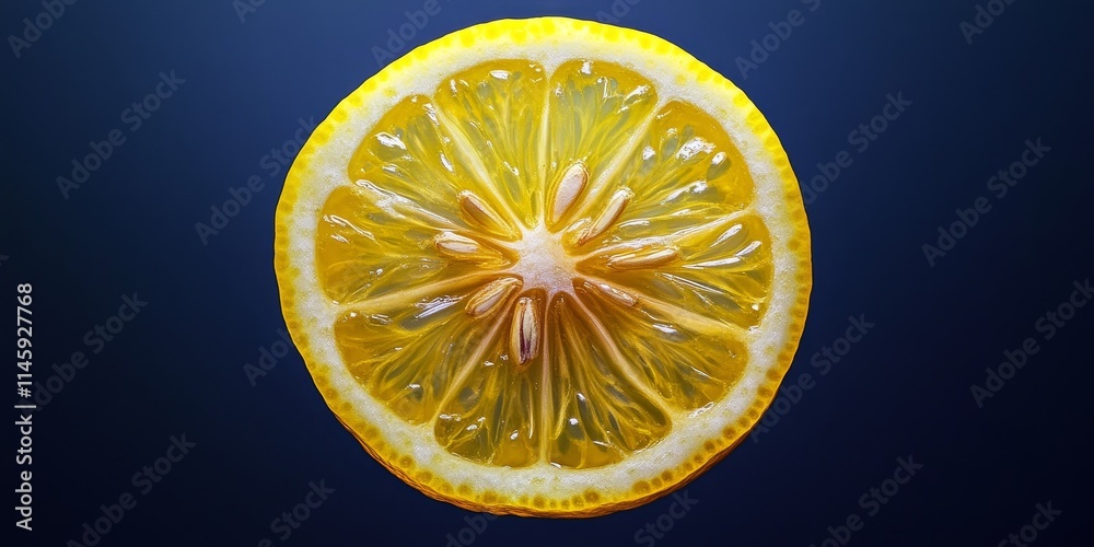 Lemon cross section displayed against a dark background, highlighting ...