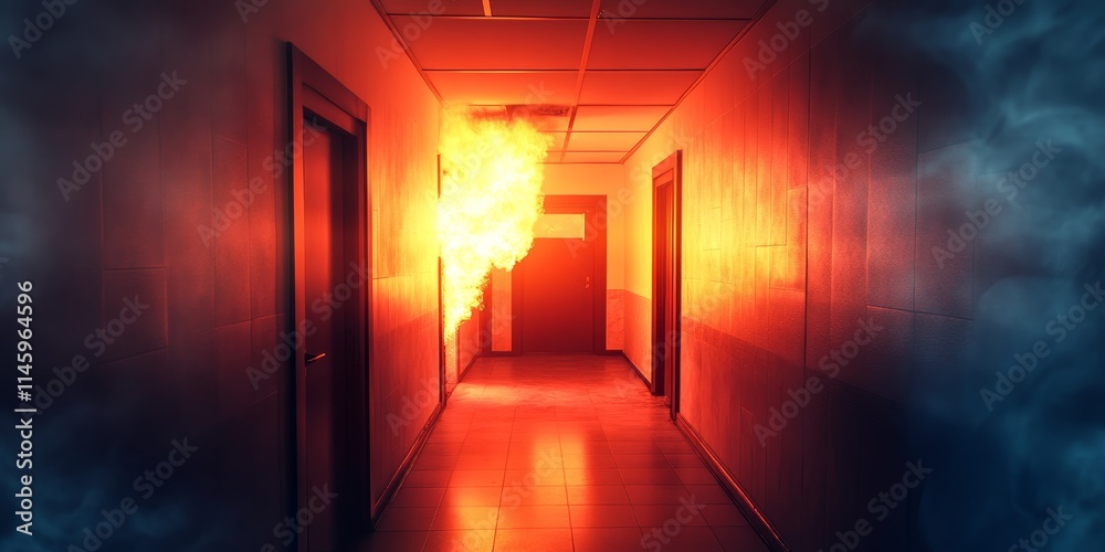Emergency exit in response to fire in the building highlights the ...