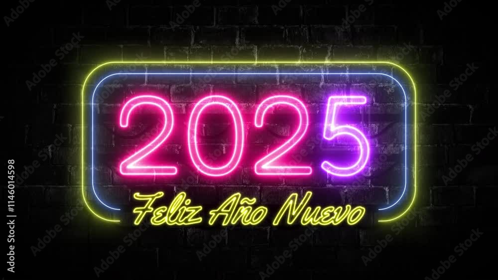 Feliz ano nuevo 2025. Happy New Year 2025. Spanish greeting in neon ...