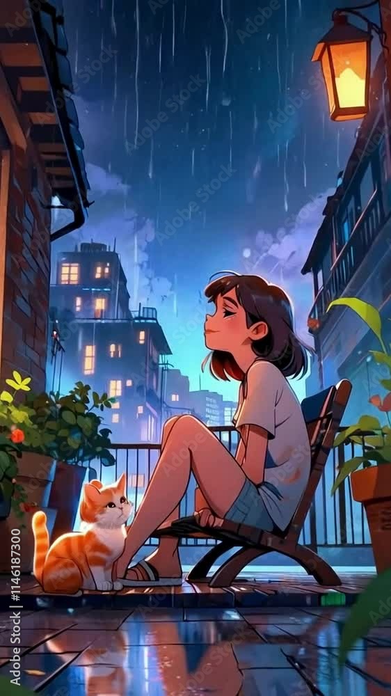 anime girl sitting under raining, lofi, rain, rainy, 4K resolution ...