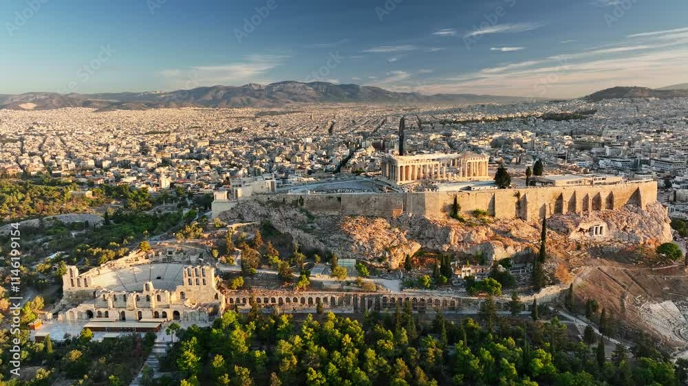 Fly above Iconic Parthenon and Surrounding Ancient Ruins in Athens, Greece. Aerial Views of ...