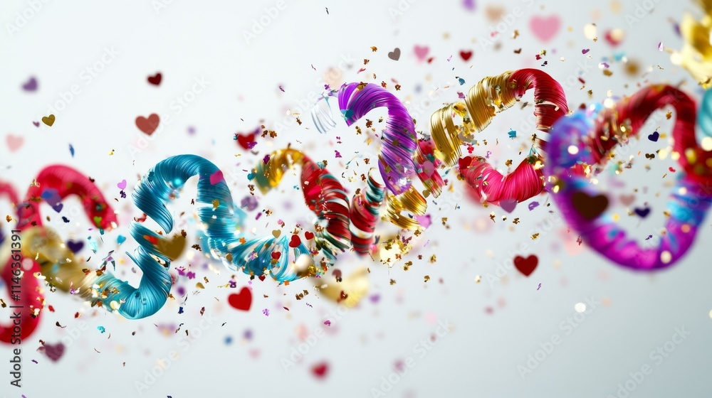 Festive party popper with heart pattern design, bursting colorful ...