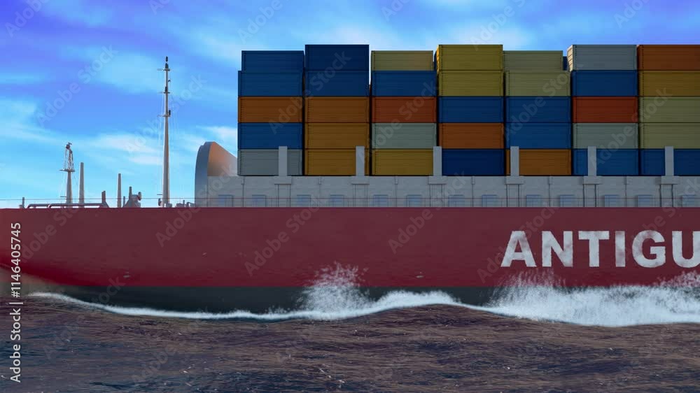 Massive Cargo Freight Container Ship Navigating Waters with Flag and ...