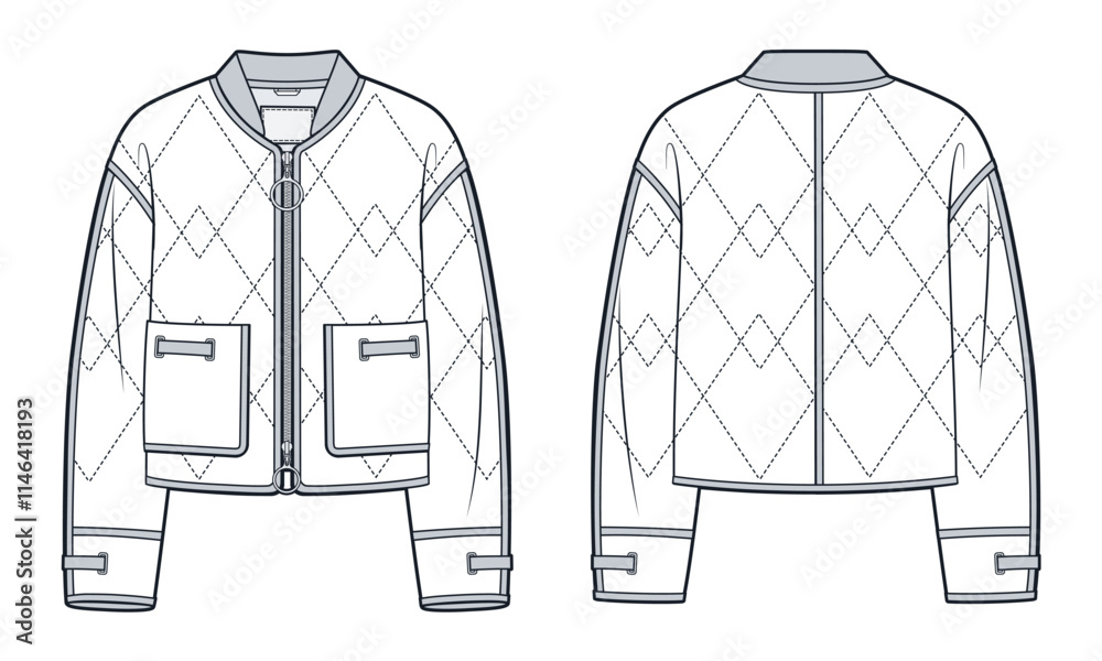 Vettoriale Stock Down Jacket technical fashion Illustration. Bomber ...