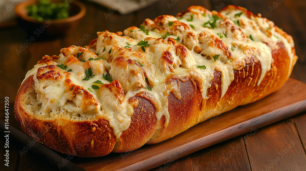 Cheesy Chicken Stuffed Bread: A golden-brown loaf overflowing with ...