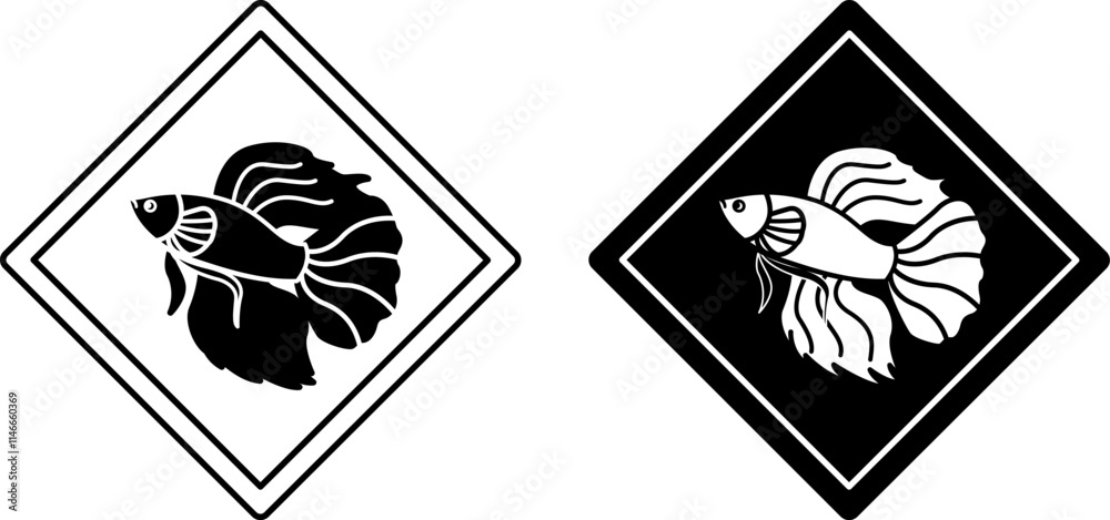 Beta Fish Road Signs. Black and White Vector Icons. Road Sign Warning ...