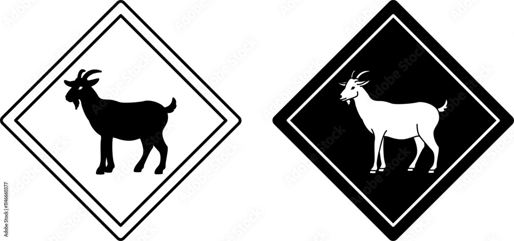 Goat Road Signs. Black and White Vector Icons. Farm, Agriculture. Road ...