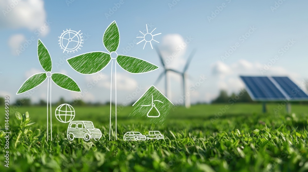 Carbon neutral sustainability and reduction. Sustainable energy symbols ...