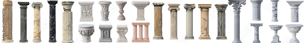 Antique marble columns and pillars with elements of Roman and Greek ...