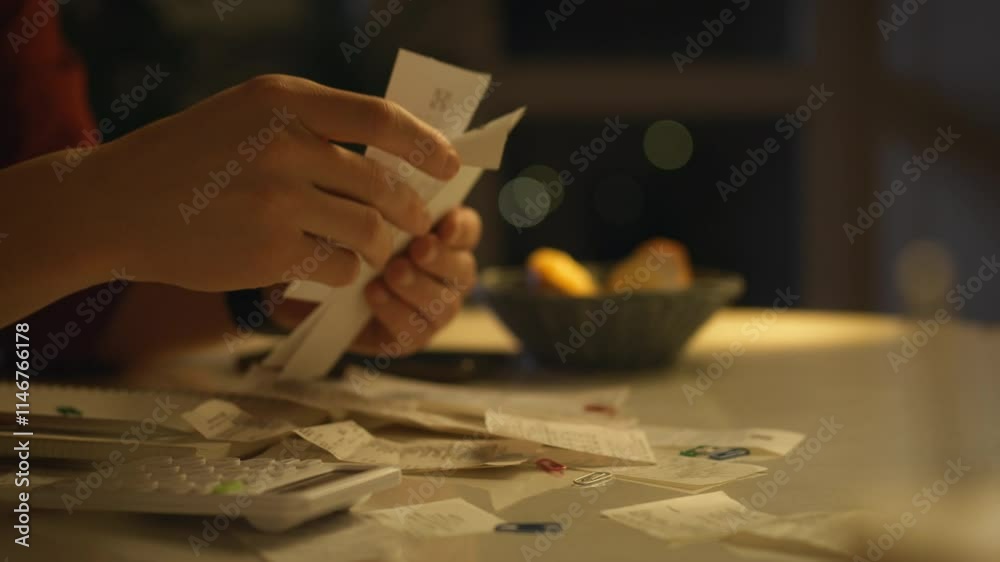 The process of counting receipts and checks studying the money spent ...