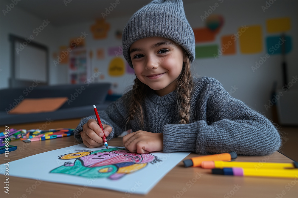 young child with cancer sitting at a table in a hospital playroom ...