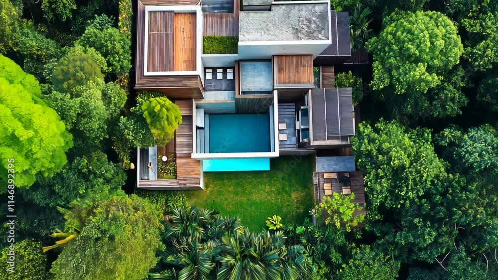 A bird eye view of a luxury modern home with spacious picture Stock ...