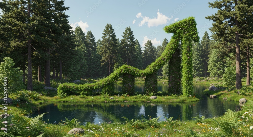 Growing graph In Lake made of green trees, rising graph in the middle ...