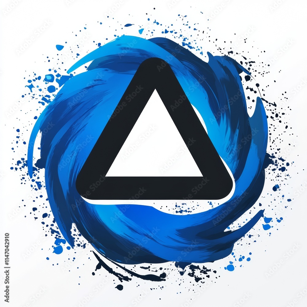 Contemporary illustration featuring an abstract blue triangle and a ...