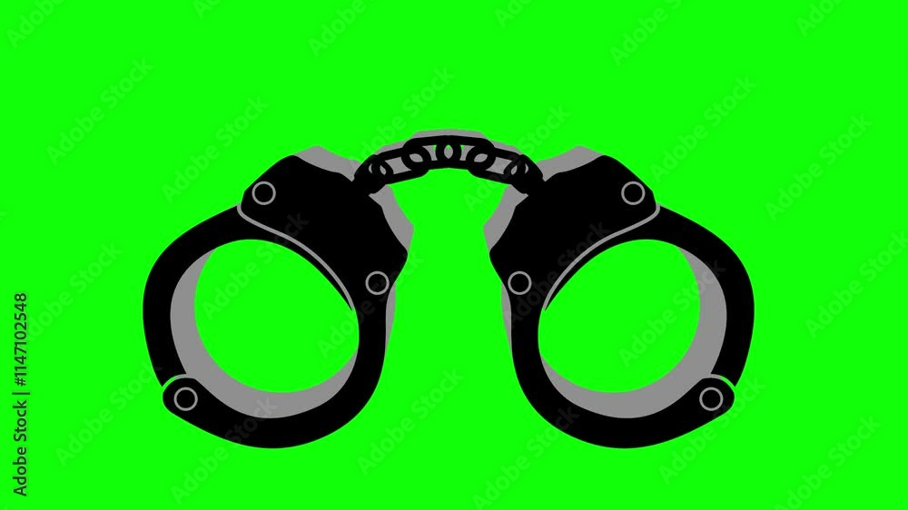 chain handcuffs animation. police protection motion on green screen ...