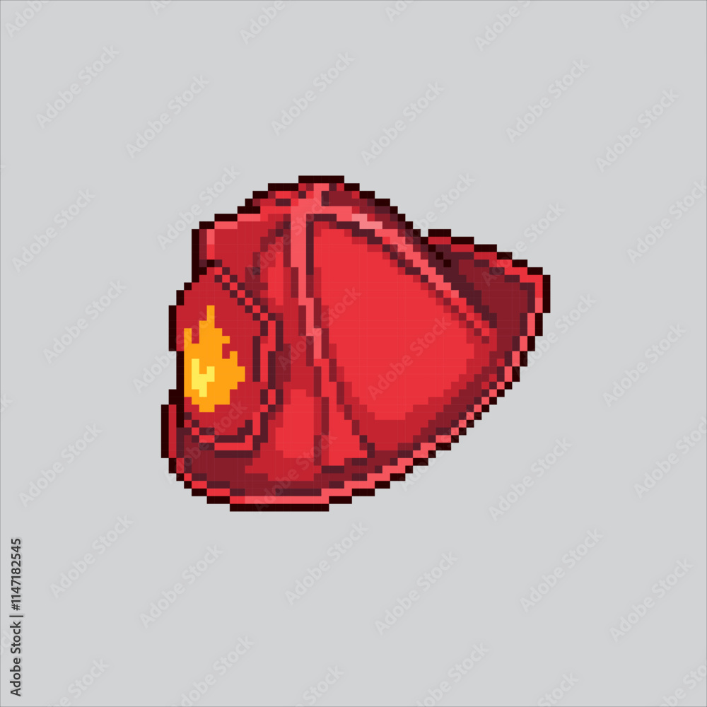 Pixel art illustration Firefighter Helmet. Pixelated Fire Helmet. Red ...