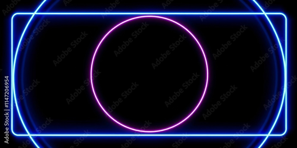 Round circle picture frame with blue neon shade motion graphic on black ...