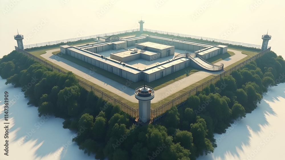 Secluded Island Prison: A high-security complex, isolated and ...