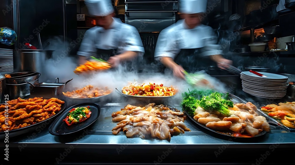 Busy Chefs Preparing a Seafood Buffet at a Upscale Restaurant AI ...