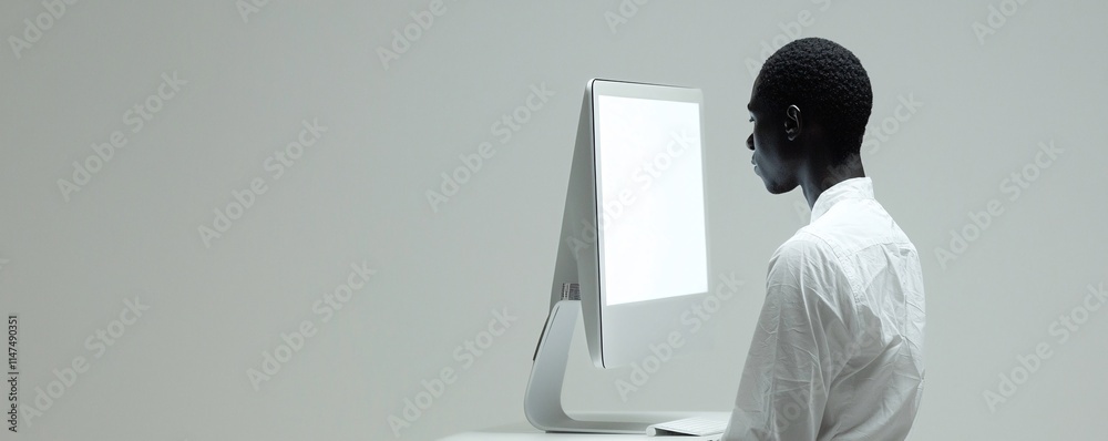 Magazine photography style of a person submitting registration details ...