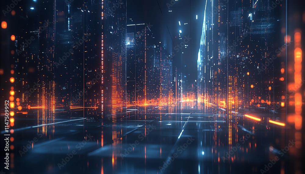 Hightech law scales with shimmering binary code accents, juxtaposed ...